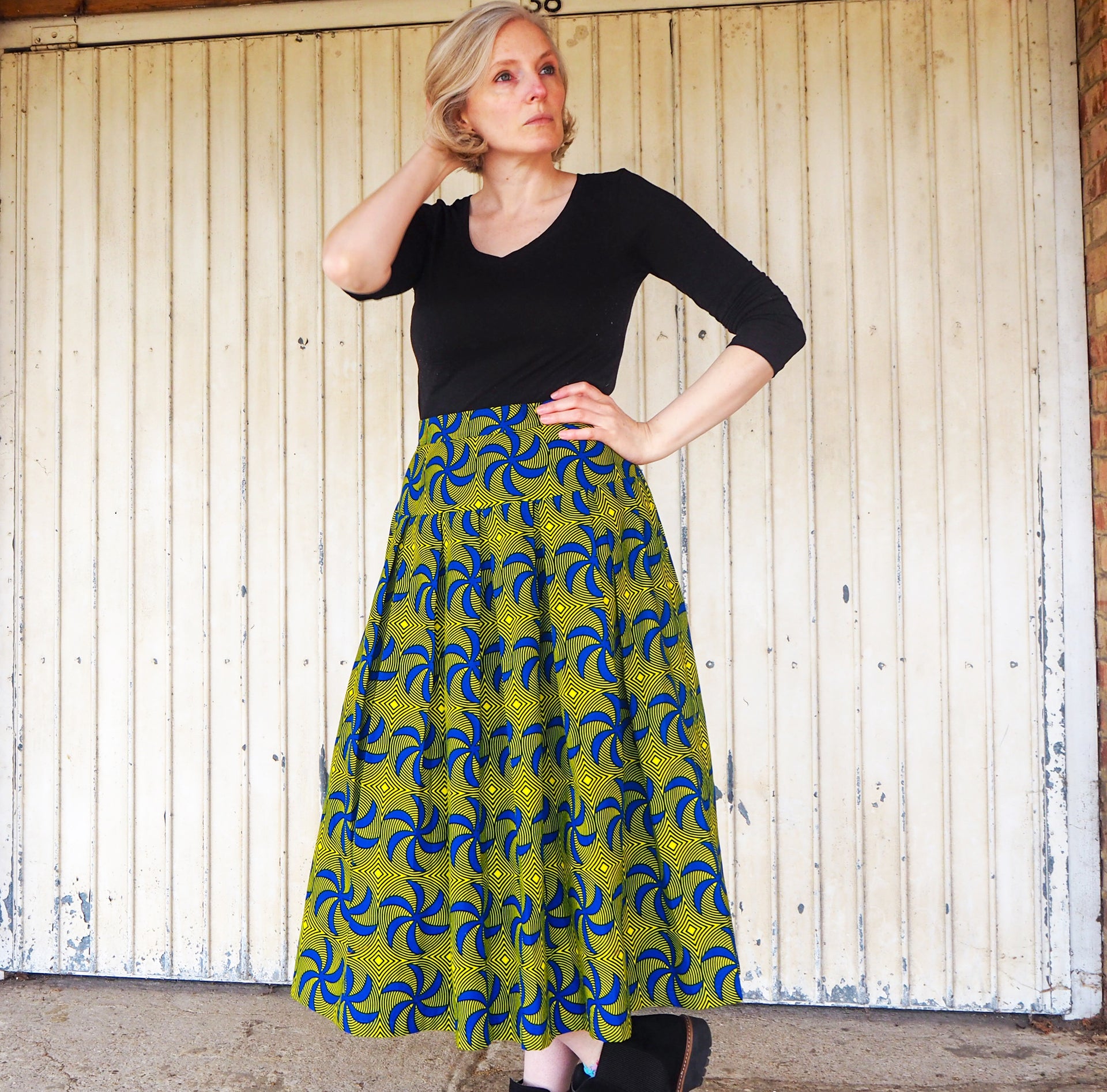 Sew the Flirt Skirt by Gracie Steel made in African wax print fabric b ...